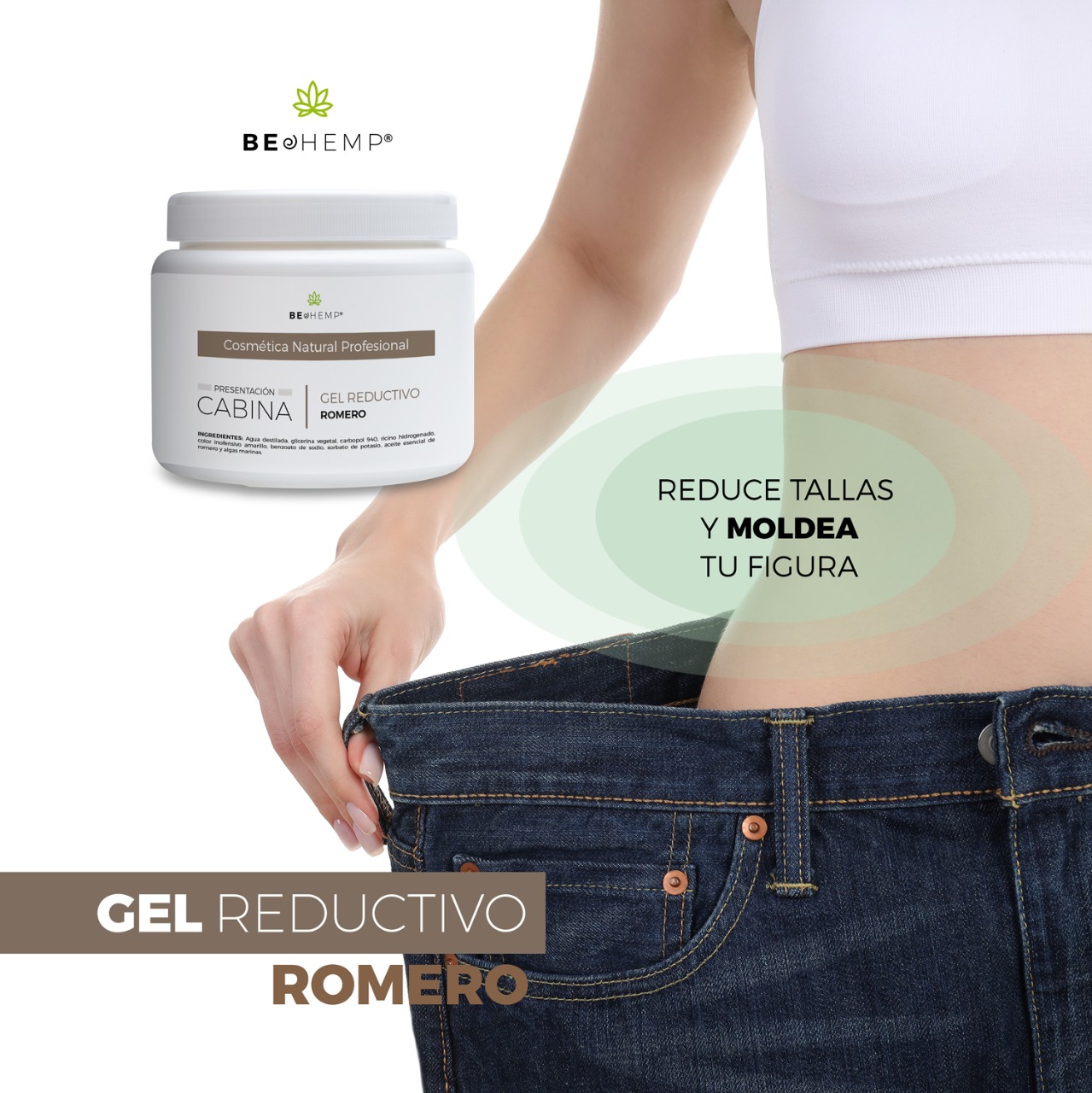 Gel reductor reafirmante, quema grasa de romero y algas marinas 500 g – Beohemp