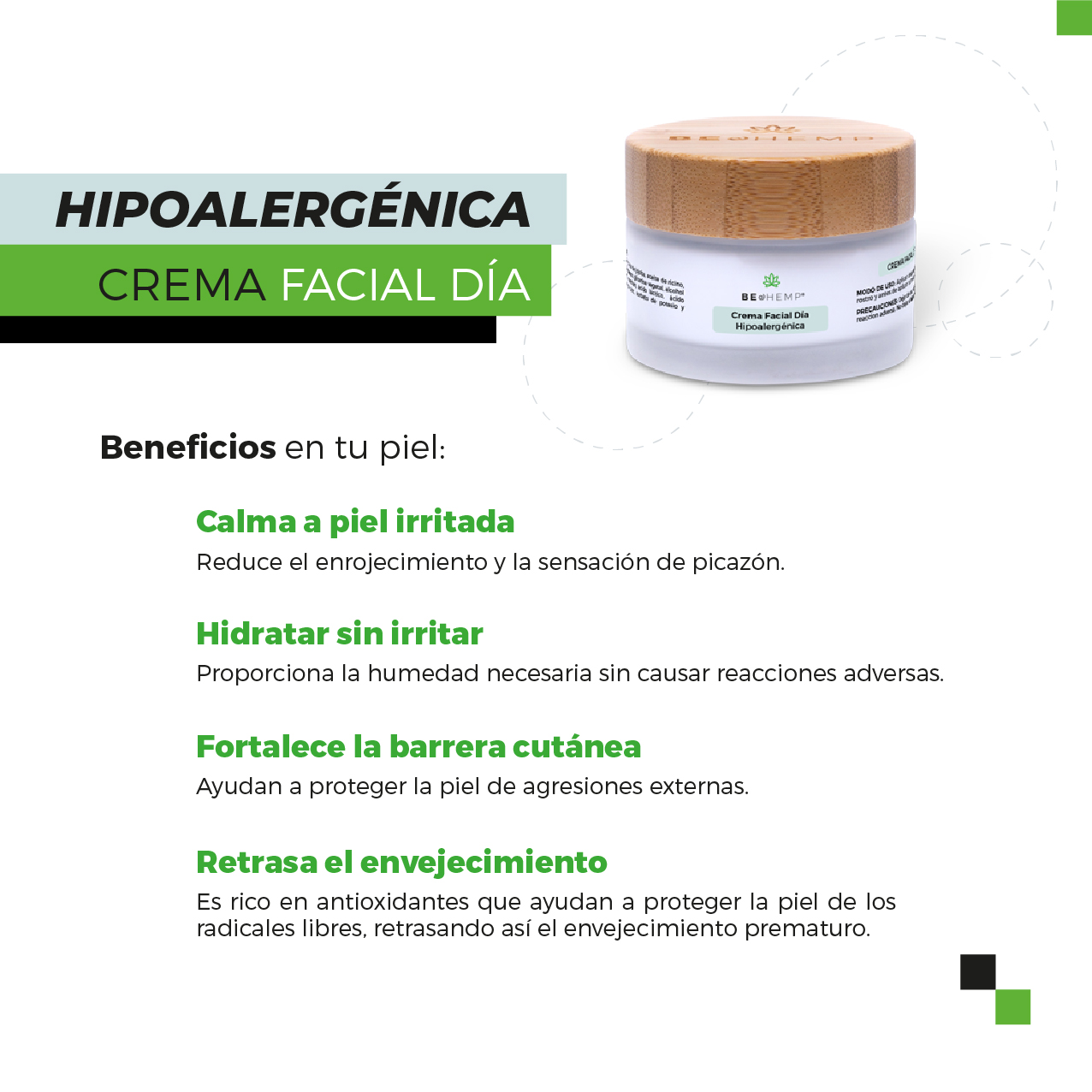Crema Facial de Día Hipoalergénica con SPF15 50 g Beohemp – Hidratante ...